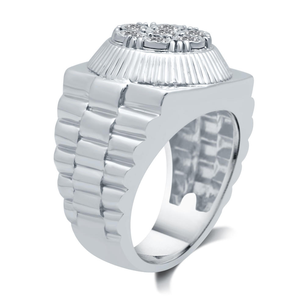 Men’s Sterling Silver 0.50 CTTW Diamond Miracle Plate Cluster Round ...