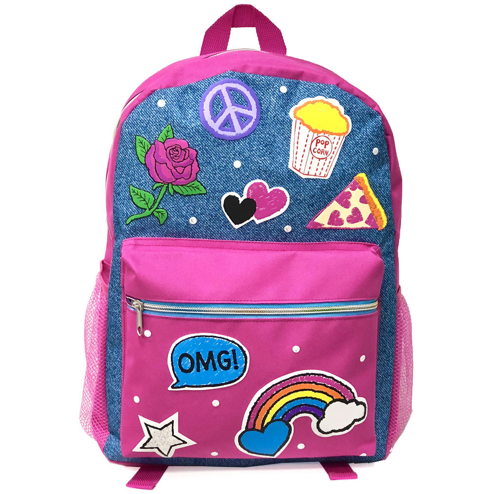 16 in. Girl Denim Patches Backpack