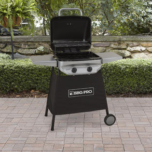 BBQ Pro 2-Burner Gas Grill with Side Shelves - Black