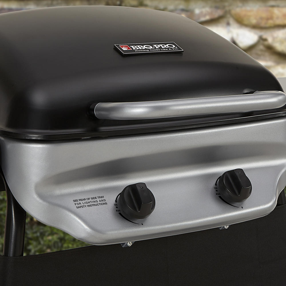 BBQ Pro 2-Burner Gas Grill with Side Shelves - Black
