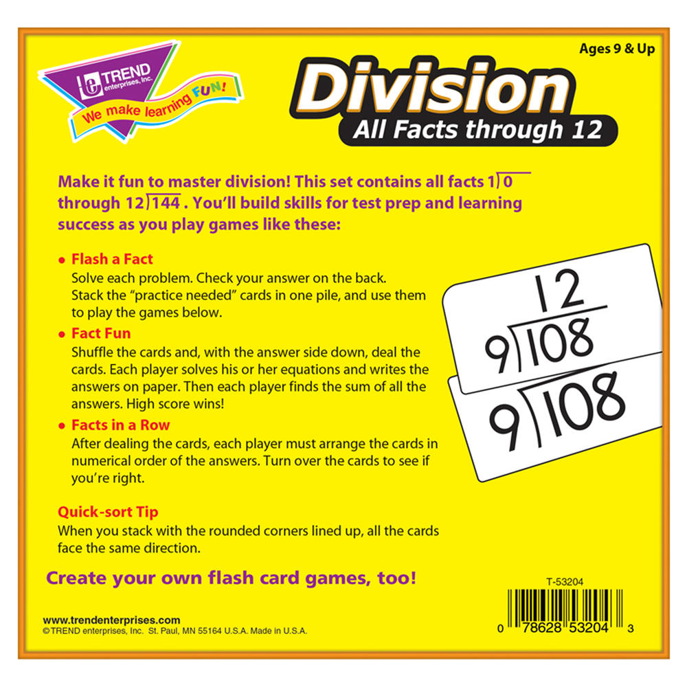 TREND Enterprises, Inc. Flash Cards All Facts 156/Box 0-12 Division