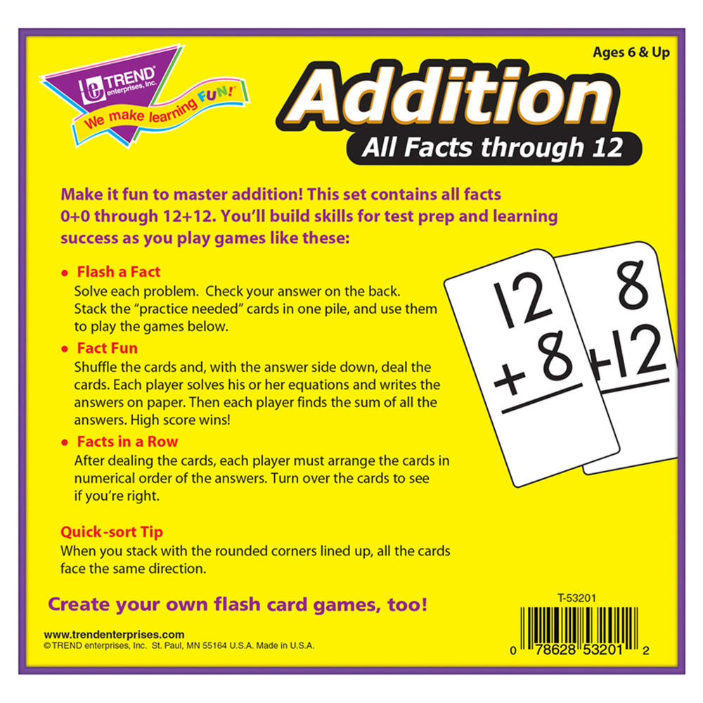 TREND Enterprises, Inc. Flash Cards All Facts 169/Box 0-12 Addition