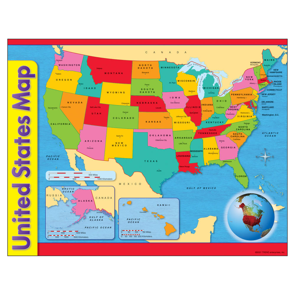 Trend United States Map Learning Chart, 17" x 22", Pack of 12
