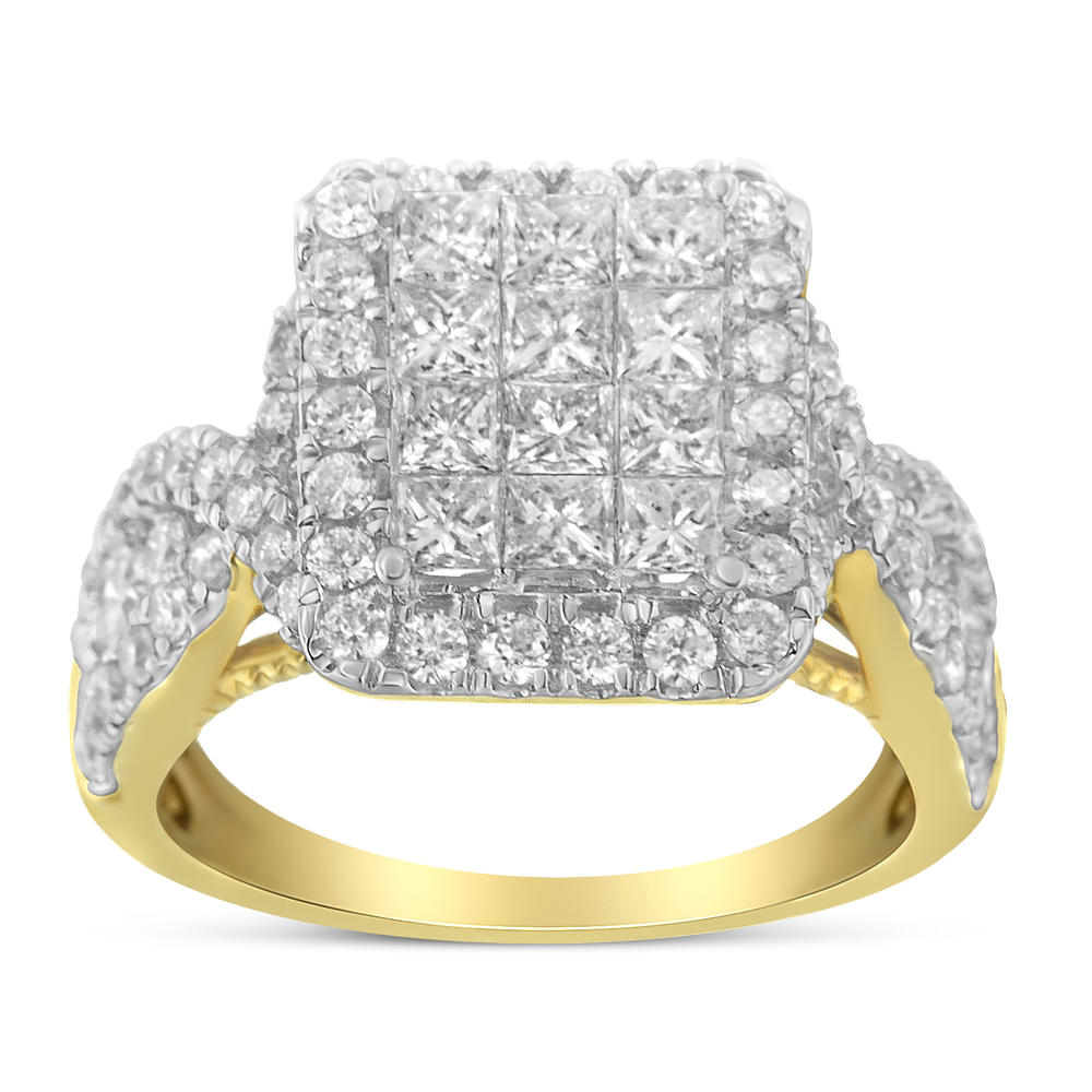 14K Yellow Gold 2 1/2ct TDW Princess and Round Diamond Composite Ring ...