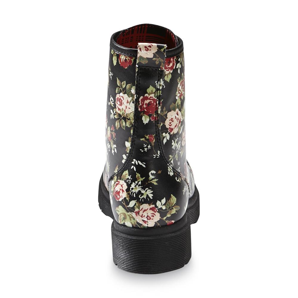 Bongo Women's Oz Black/Floral Chunky Combat Boot