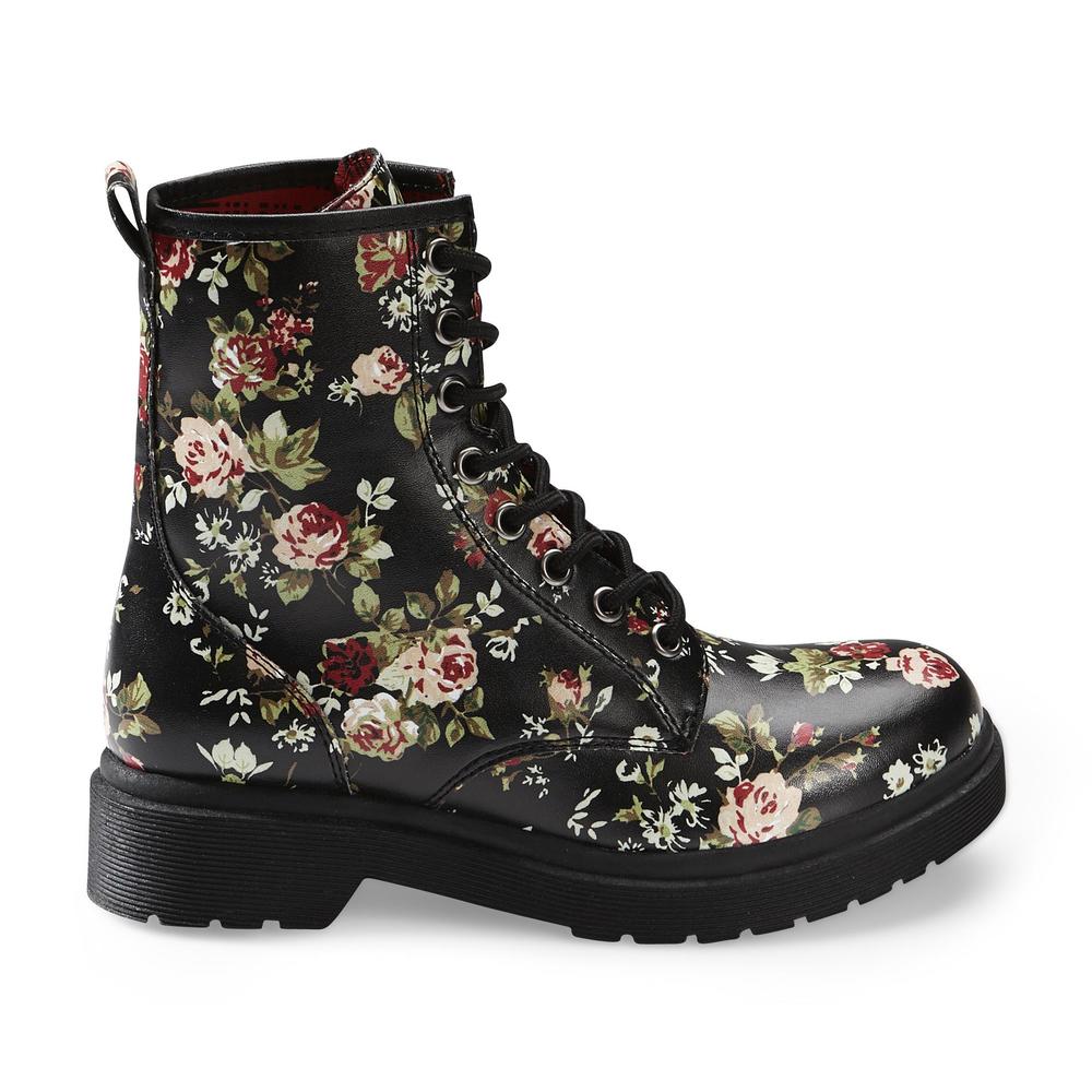 Bongo Women's Oz Black/Floral Chunky Combat Boot