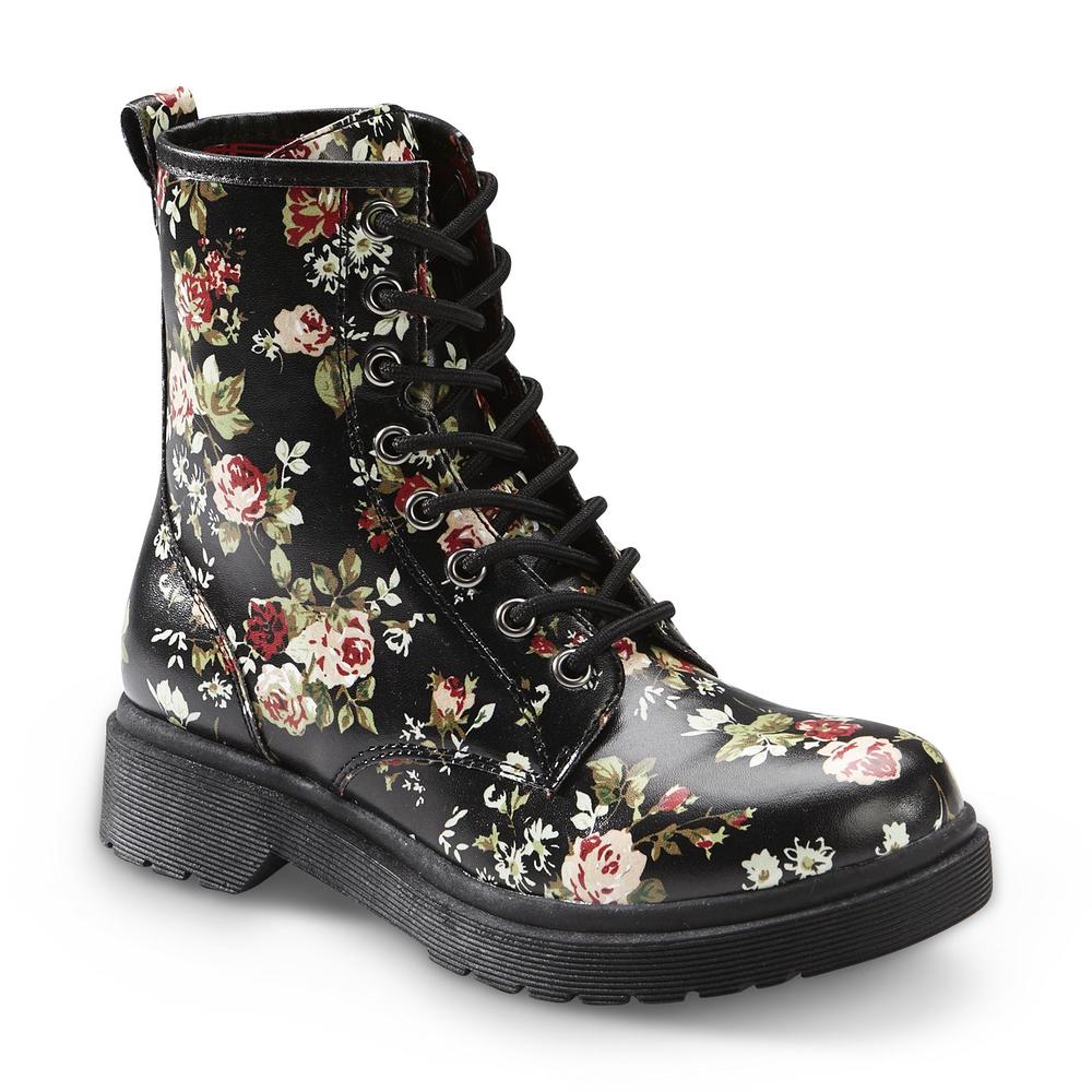 Bongo Women's Oz Black/Floral Chunky Combat Boot
