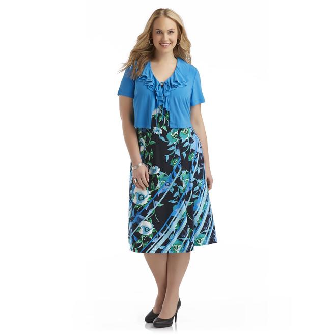 Danny & Nicole Women's Plus Sleeveless Knit Dress & Shrug - Floral Danny & Nicole Women's Plus Sleeveless Knit Dress & Shrug - Floral