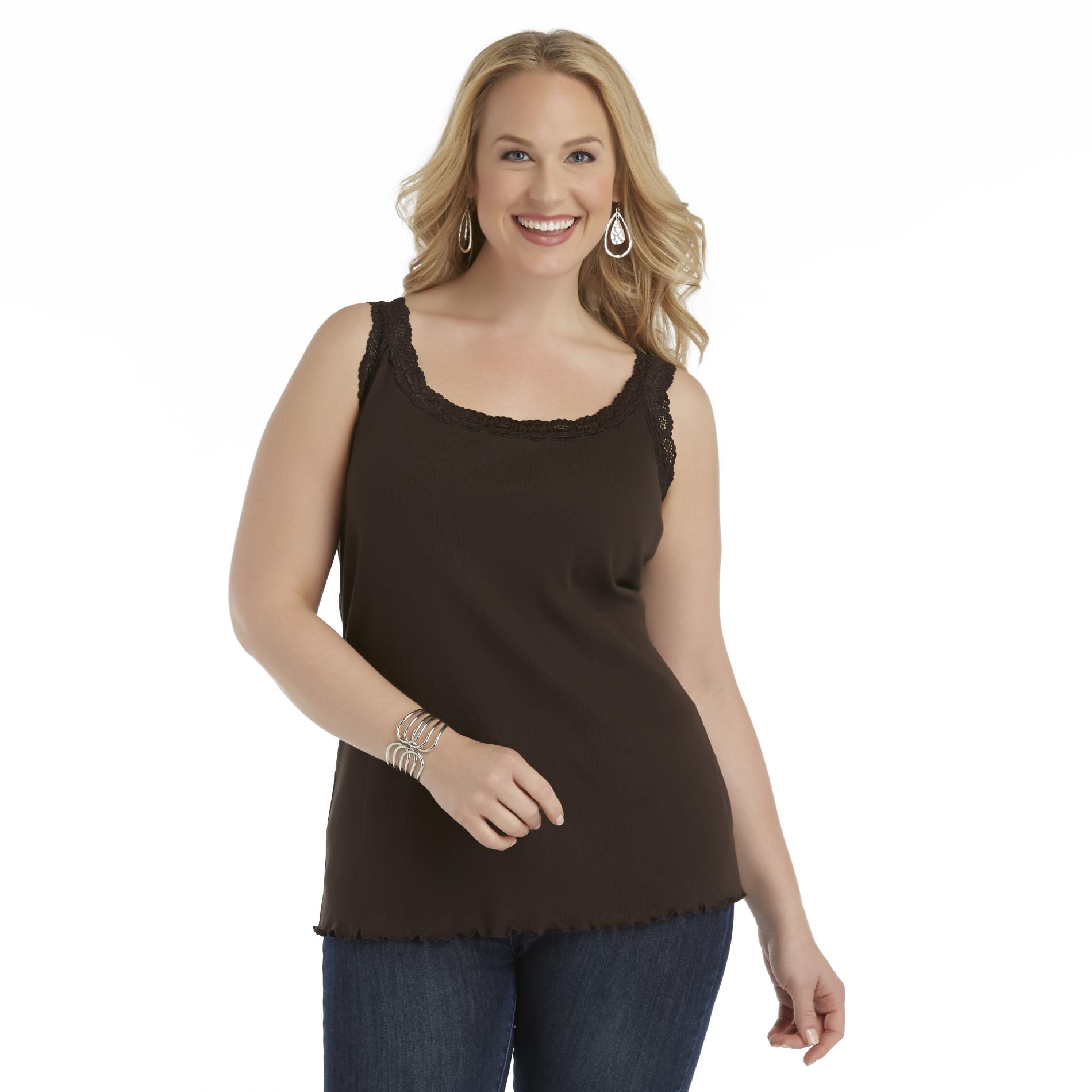 Basic Editions Women's Plus Lace-Trimmed Camisole