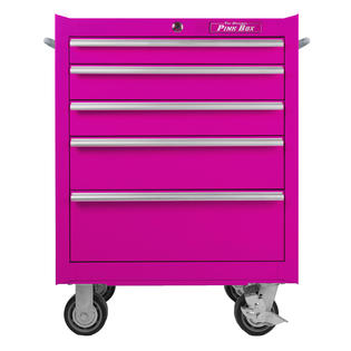 The Original Pink Box 26-inch 5 Drawer 18G Steel Rolling Pink Tool Cabinet