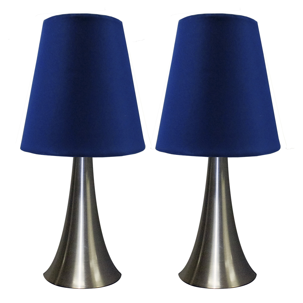 Simple Designs Valencia Two Pack Mini Touch Table Lamp Set with Blue Shades