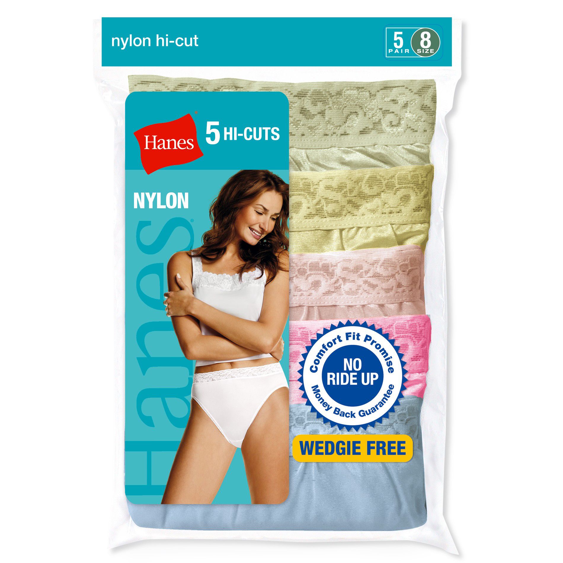 Hanes Womens Nylon 5 Pack Hi Cut
