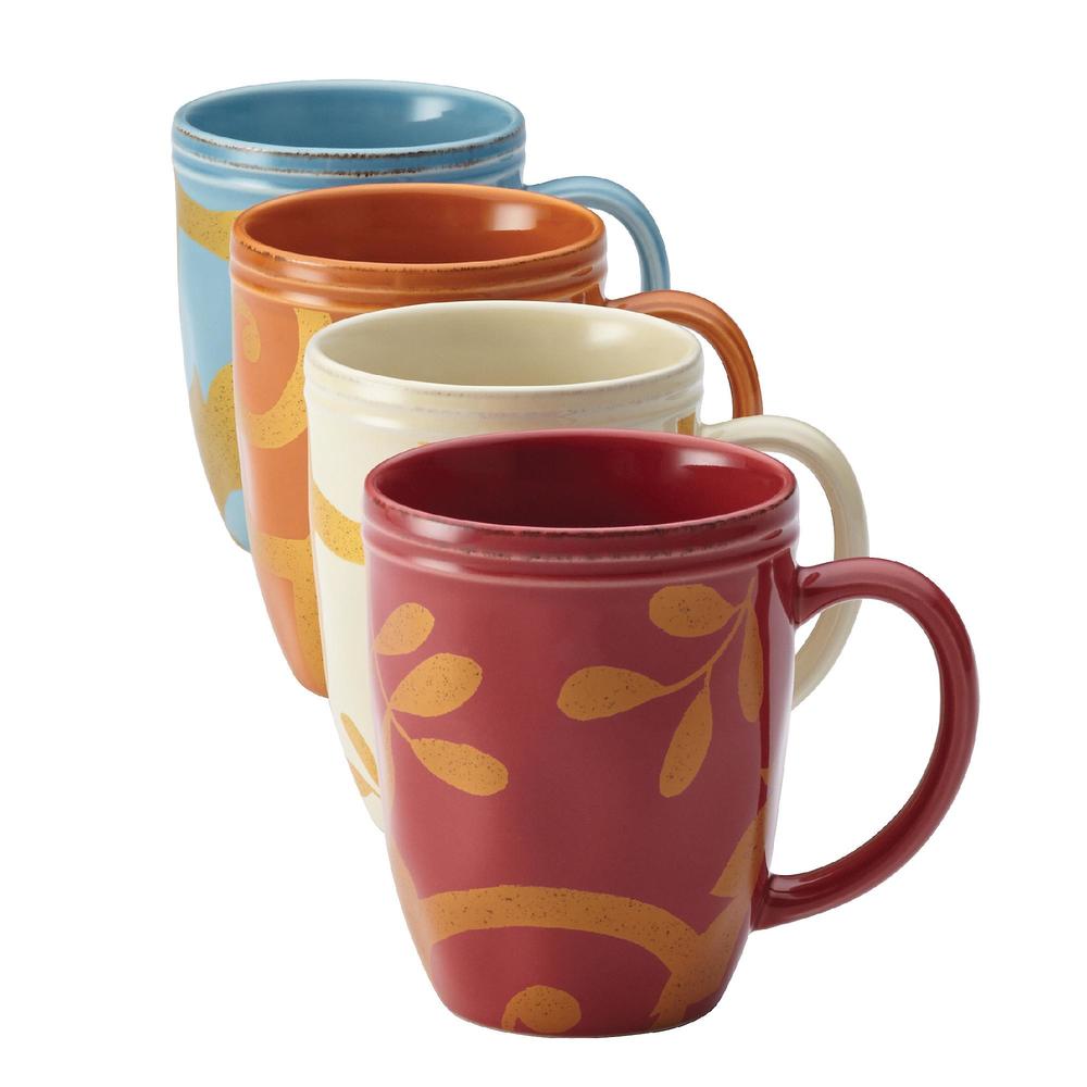 Rachael Ray Dinnerware Gold Scroll 4-Piece Mug Set Assorted