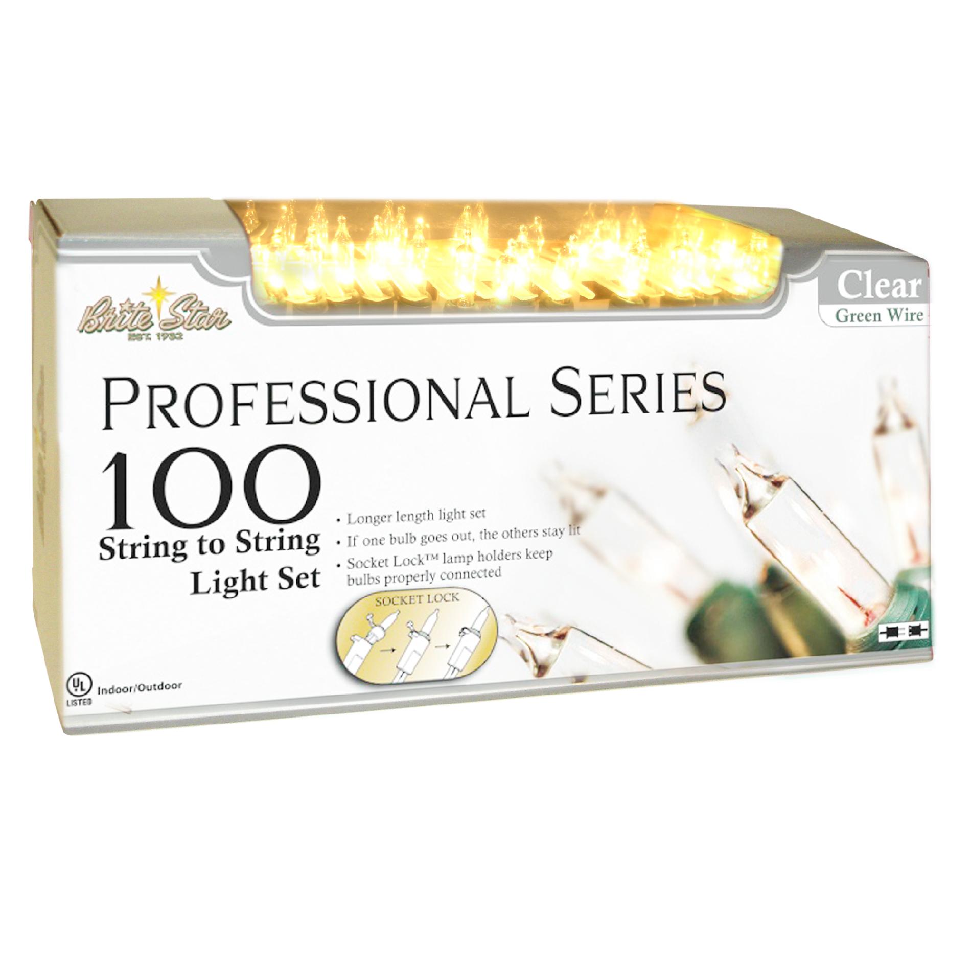 Set of 2, 100 ct professional series mini light set, clear w/ green wire