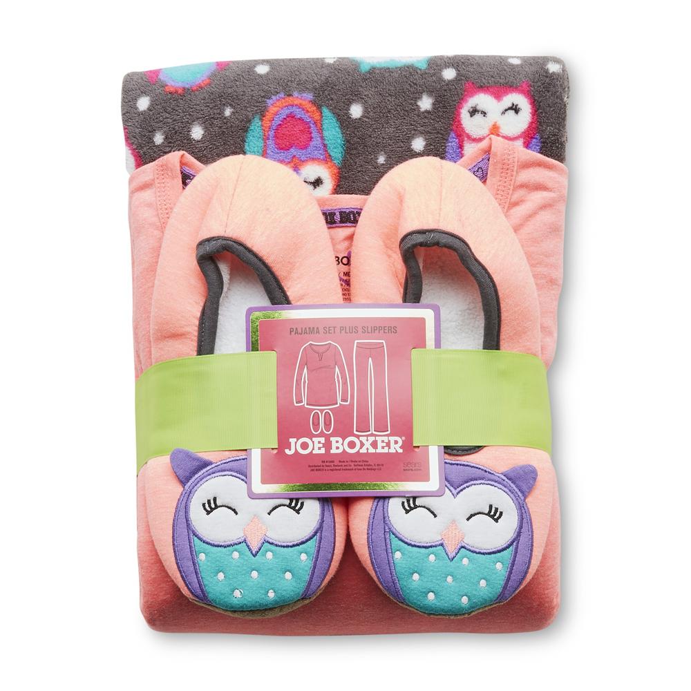 Joe Boxer Women's Pajama Top Pants & Slippers - Owl