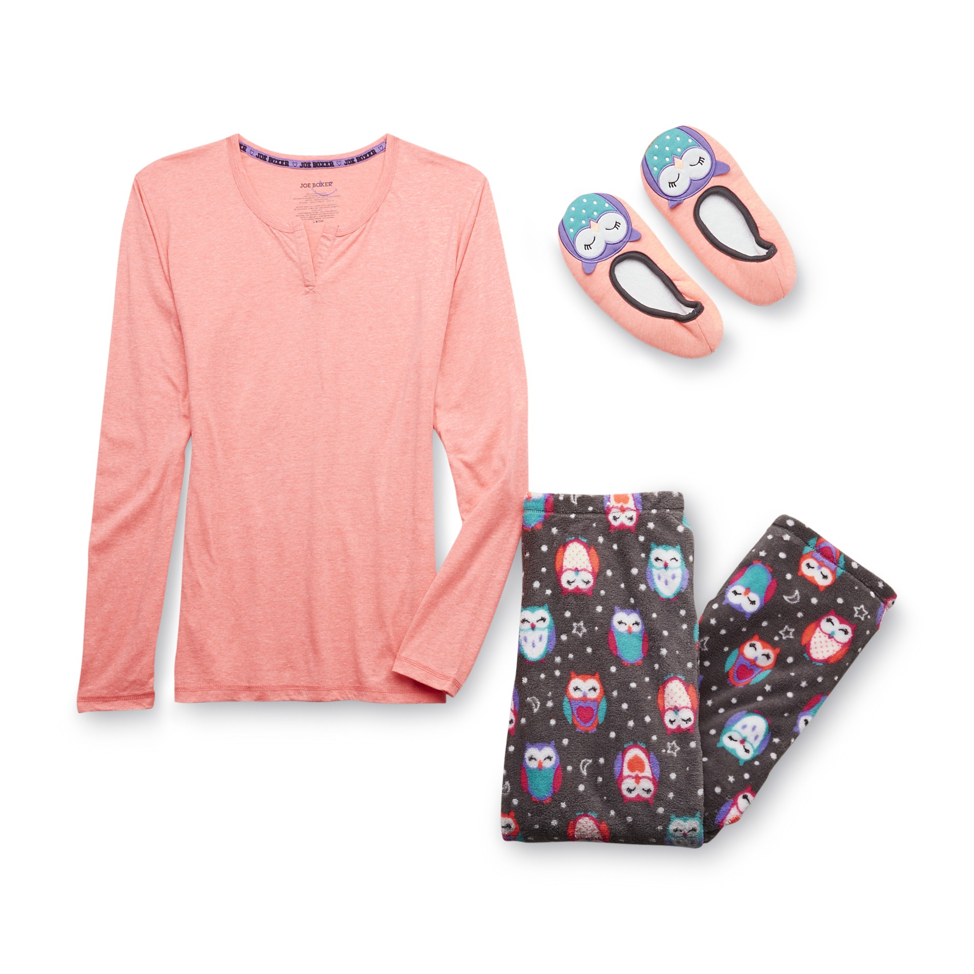 Joe Boxer Women's Pajama Top Pants & Slippers - Owl