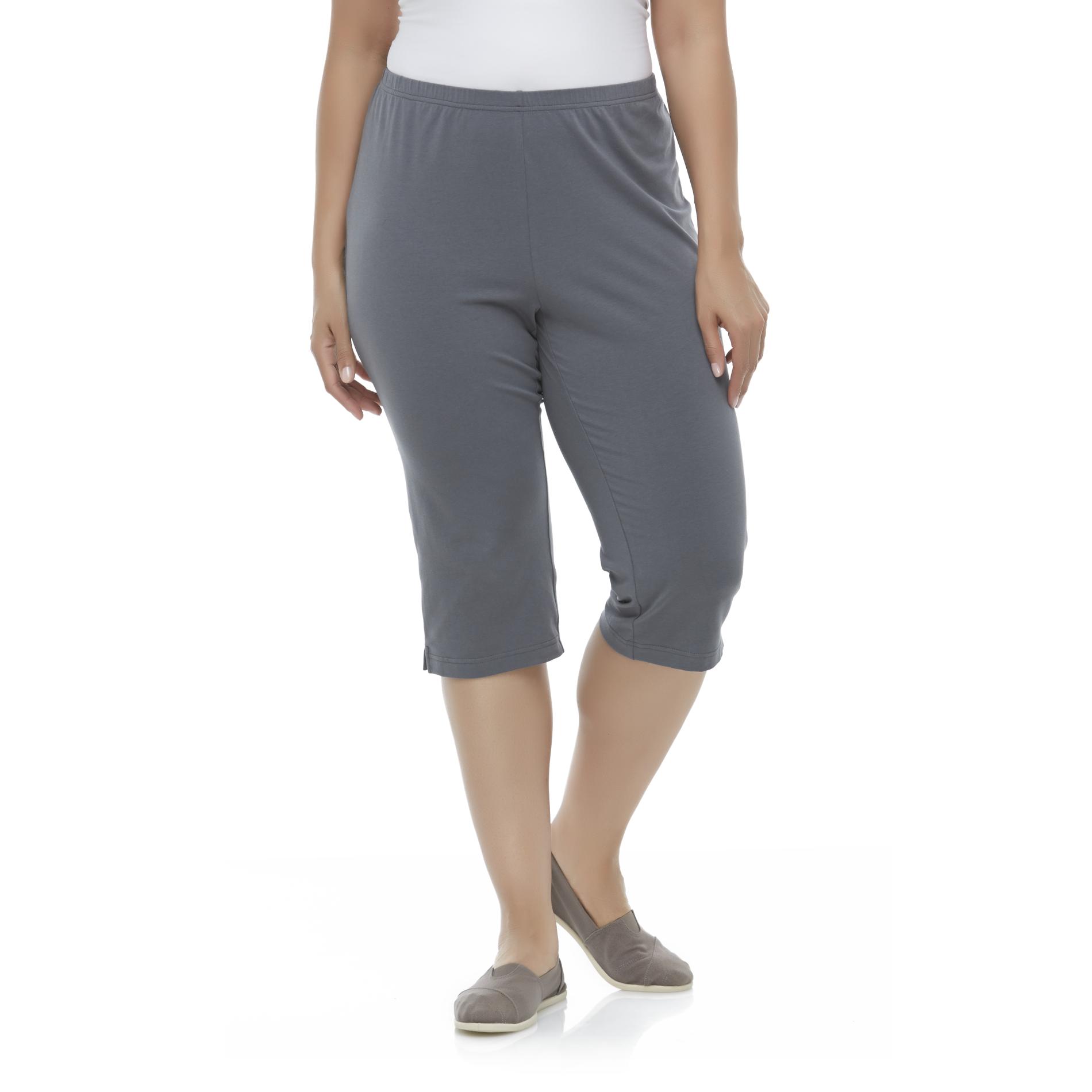 Basic Editions Women's Plus Knit Capri Pants