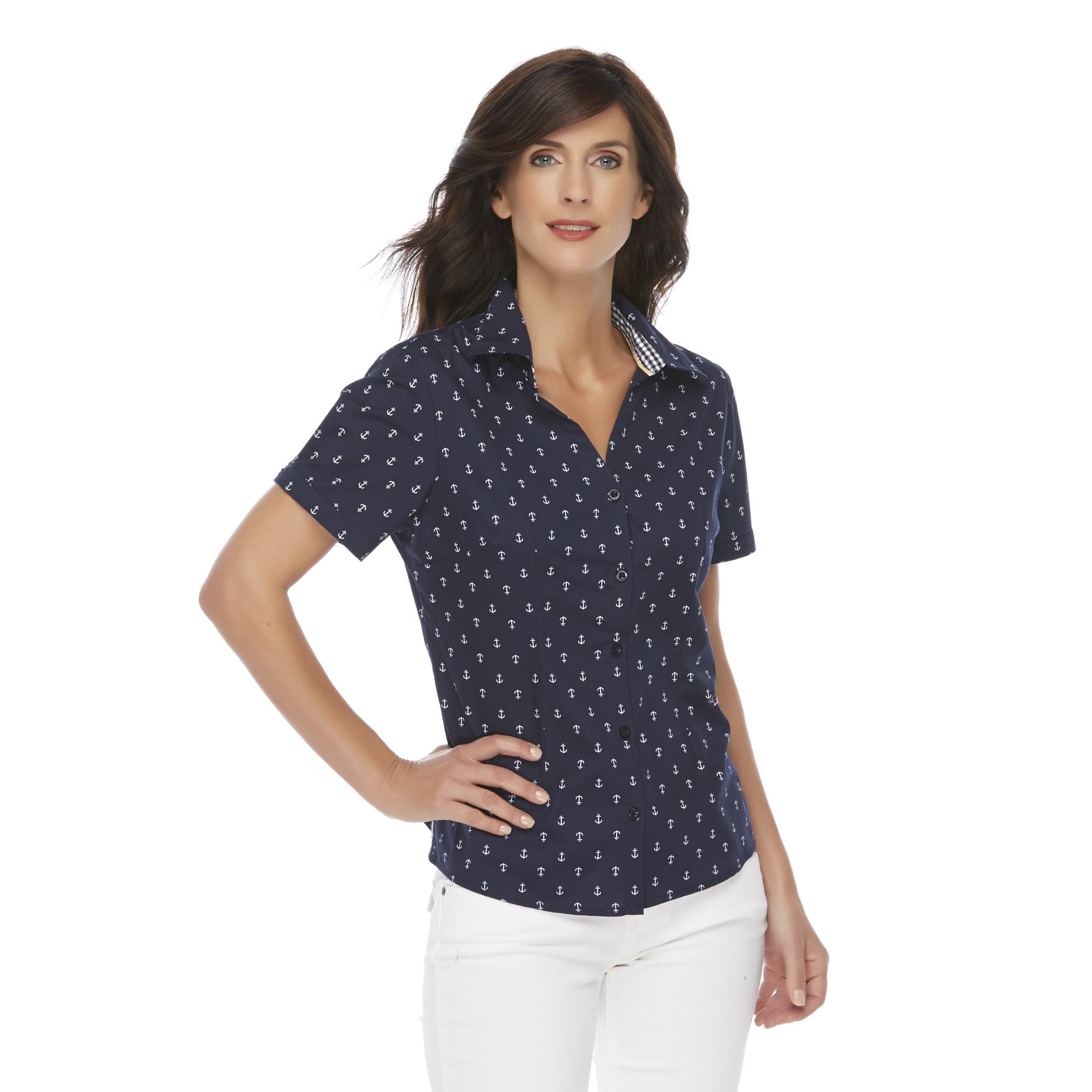 Basic Editions Women's Camp Shirt - Anchor Pattern