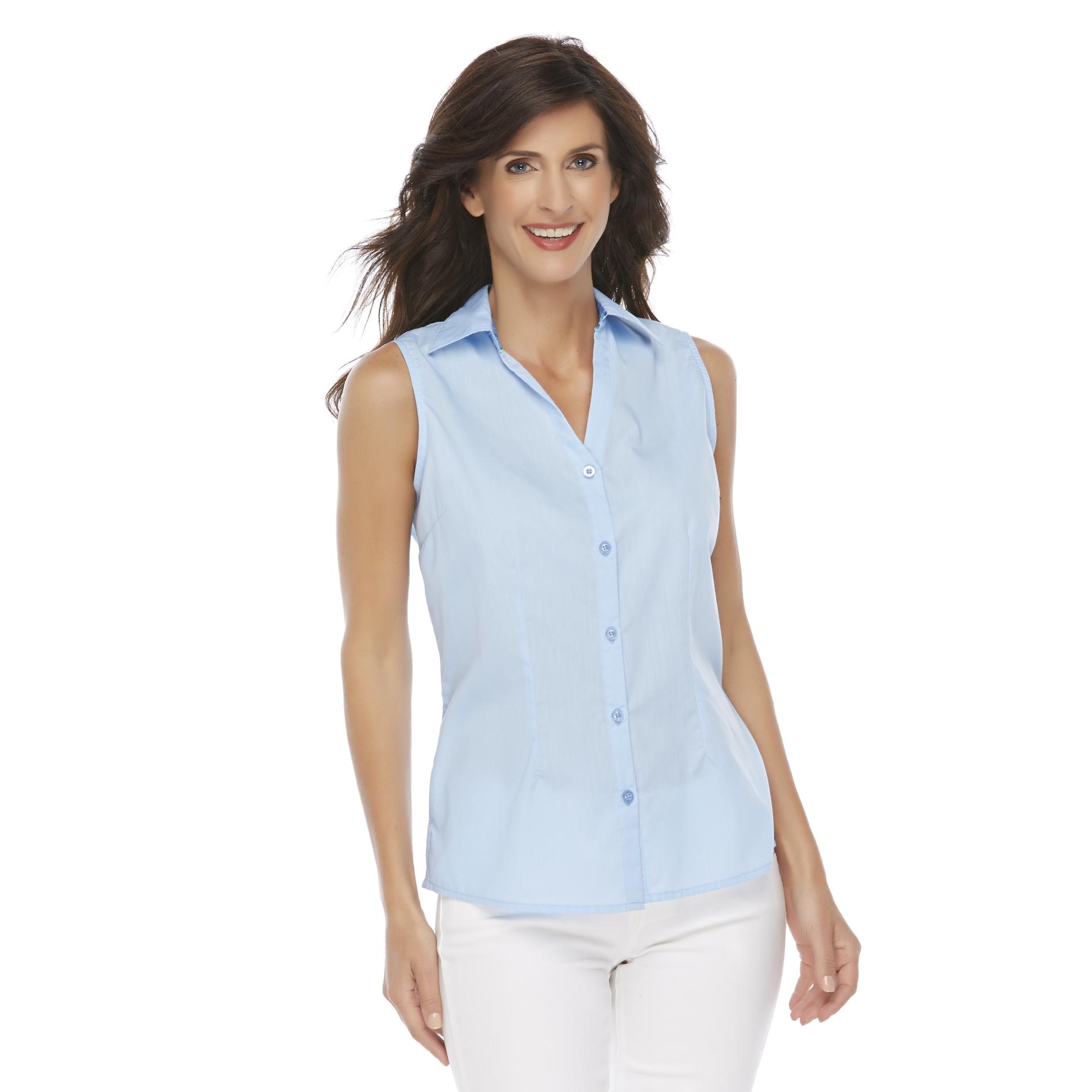 Basic Editions Womens Sleeveless Camp Shirt