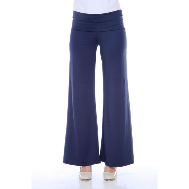 White Mark Women's Navy Palazzo Pants