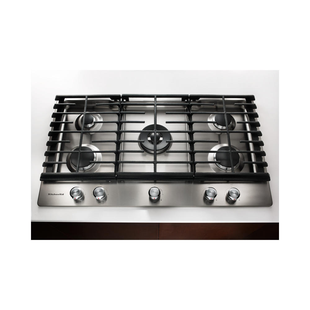 KitchenAid KCGS556ESS 36" Gas Cooktop w/ 20K BTU Professional Dual Ring ...
