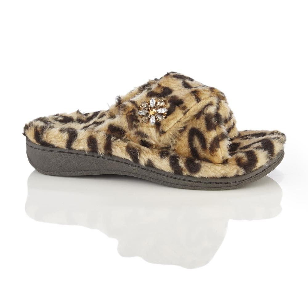 Vionic Women's Leopard Print Plush Fleece Slipper