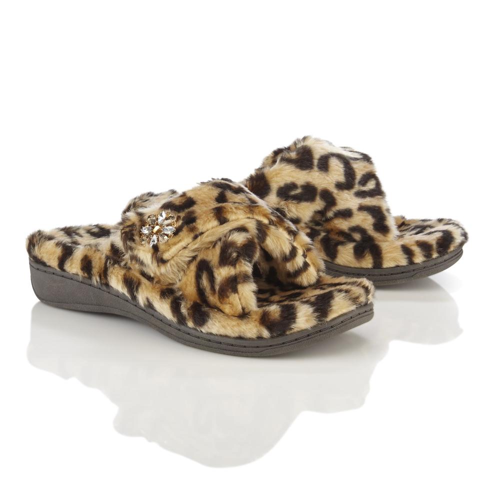 Vionic Women's Leopard Print Plush Fleece Slipper