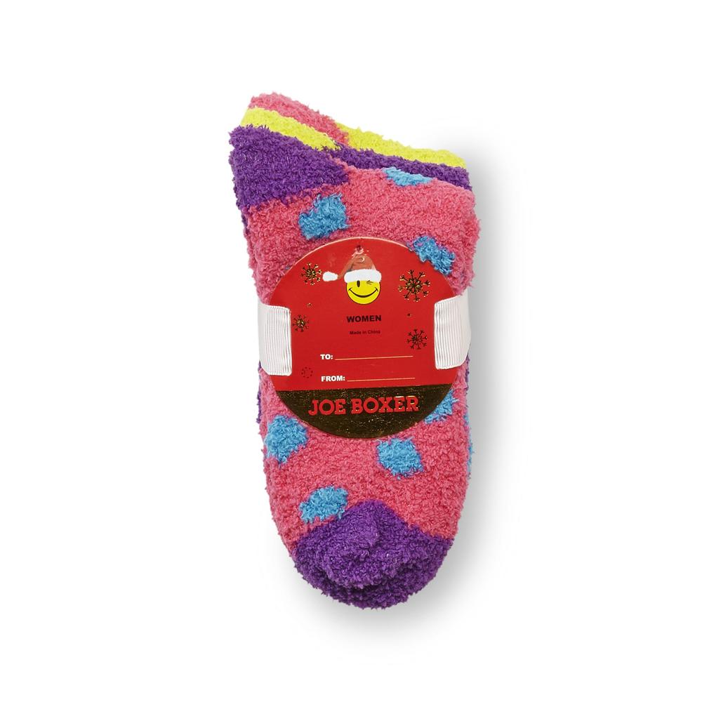 Joe Boxer Women's 3-Pack Plush Crew Socks - Stripes & Dots
