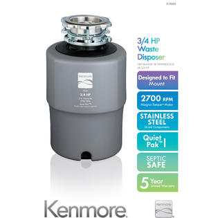 Kenmore 70351 3/4 Horsepower Standard Garbage Disposer - Cool Gray