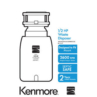 Kenmore 70211 1/2 Horsepower Standard Garbage Disposer - Cool Gray
