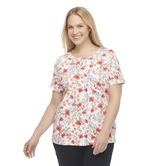 Basic Editions Womens Plus T Shirt Floral