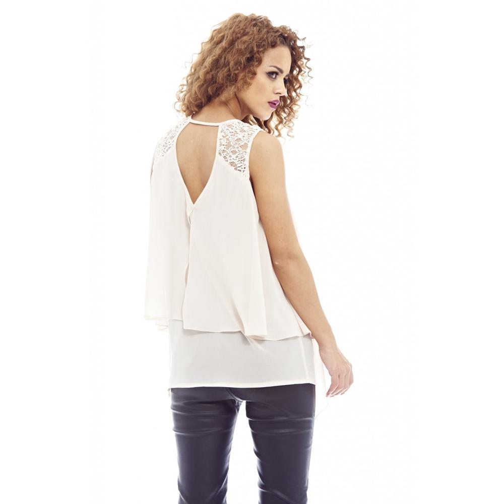 AX Paris Women's Chiffon Layered Lace Insert Champagne Top - Online ...