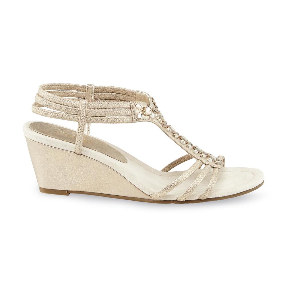 Jaclyn Smith Womens Tillie Champagne Wedge Dress Sandal