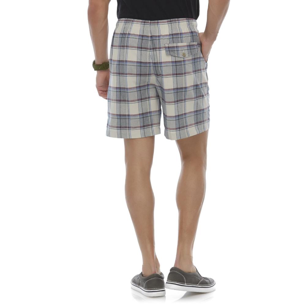 Basic Editions Mens Elastic Waist Shorts Plaid