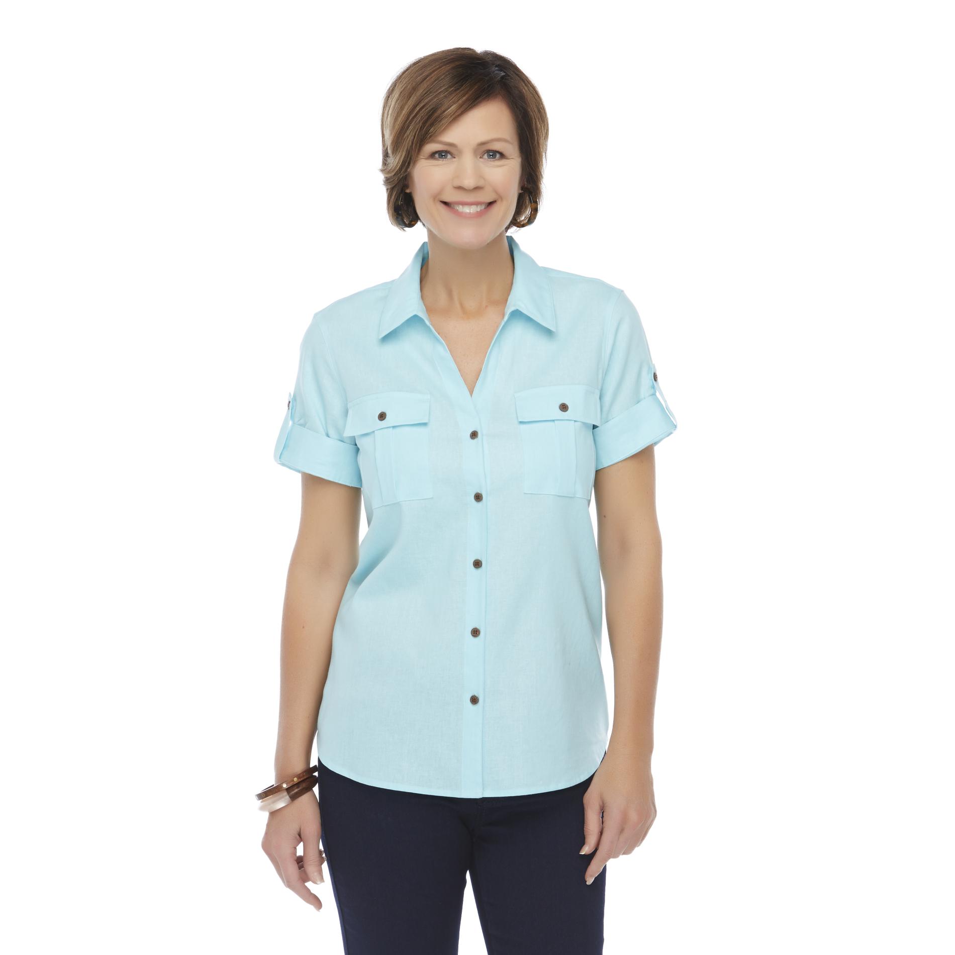 Basic Editions Women's Oversized Camp Shirt