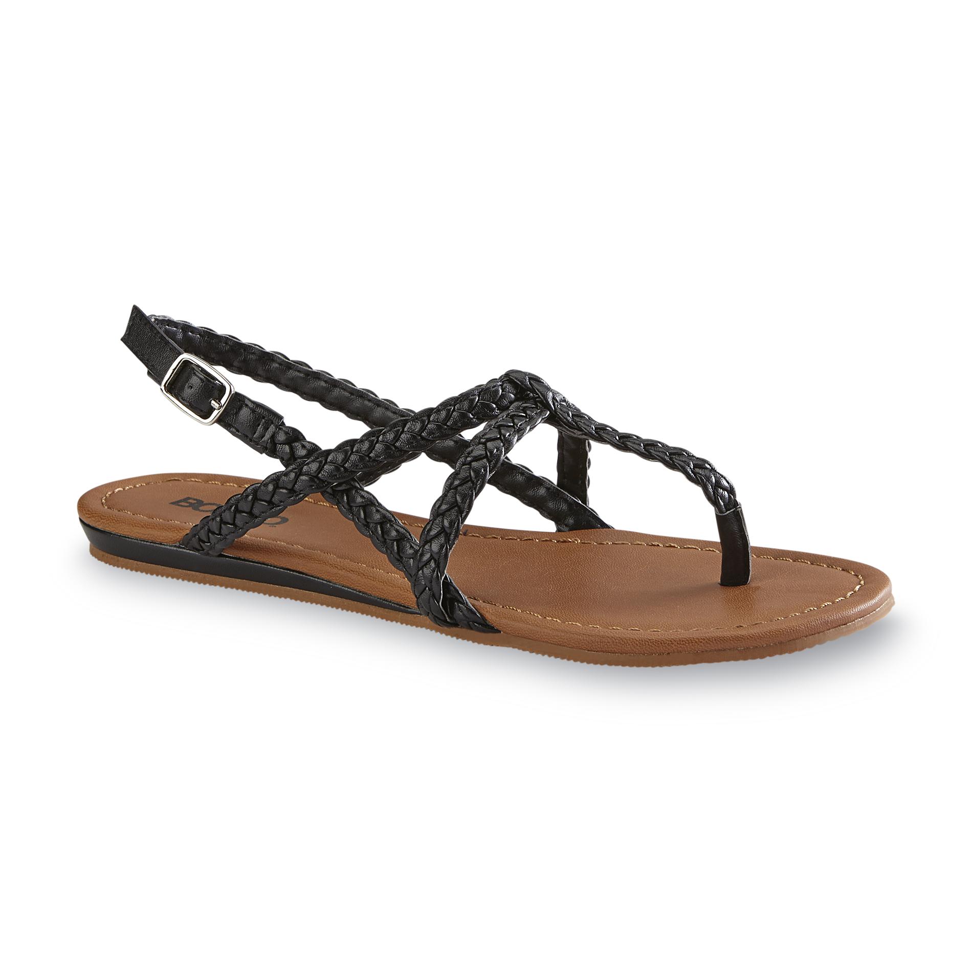 Bongo Women's Ginger Black Braided T-Strap Sandal