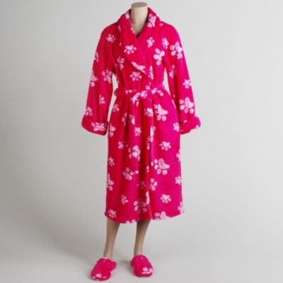 Covington Long Plush Robe With Pockets-Fandango Pink Paw Print-Plus