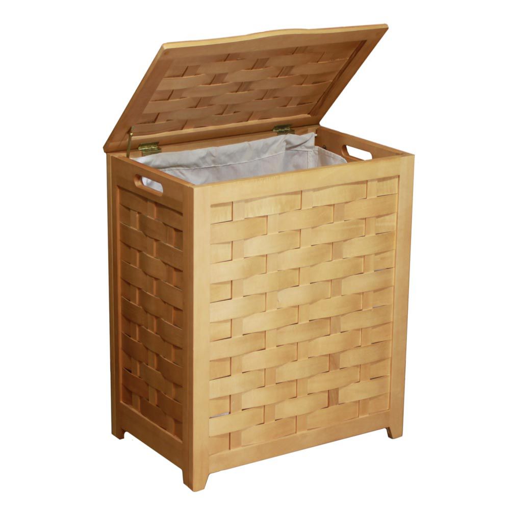 Oceanstar Natural Finished Rectangular Veneer Laundry Wood Hamper with ...