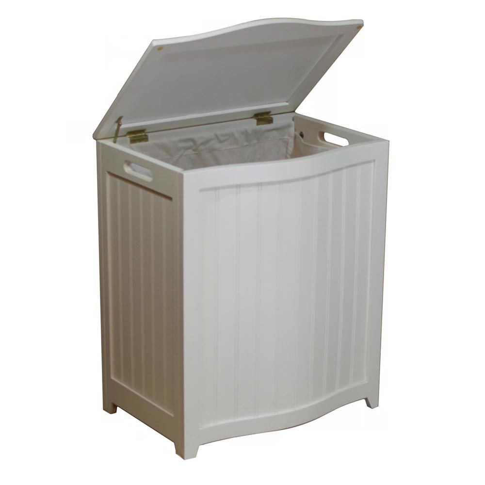 Oceanstar White Finished Bowed Front Laundry Wood Hamper with Interior ...