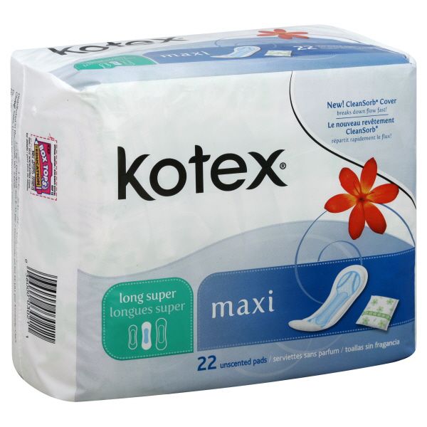 UPC 036000030211 - Kotex Maxi Pads, Long Super, Unscented, 22 pads ...