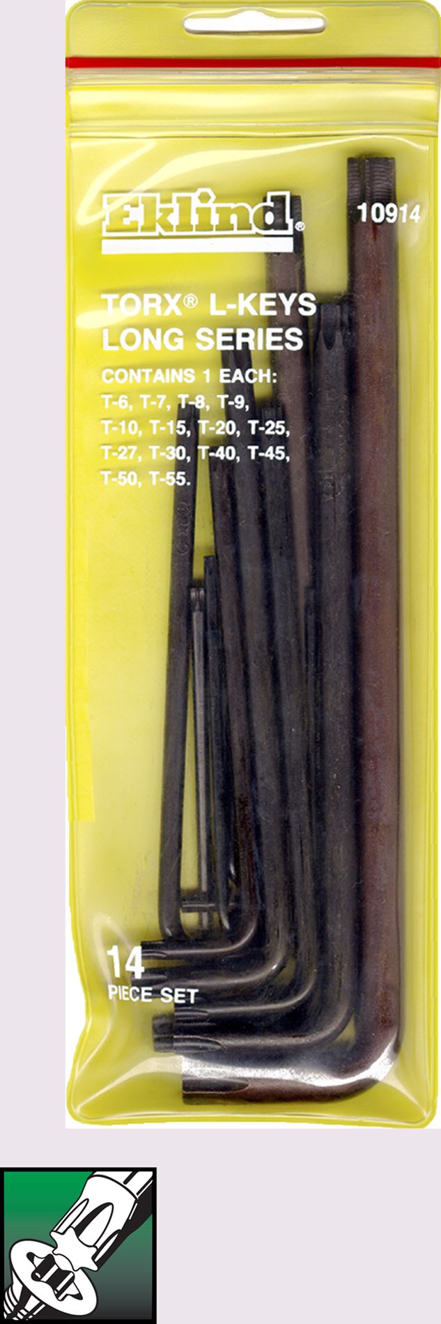 Eklind® Torx® L-Key Set, Long Series, 14 keys: T6 to T55 & Holder
