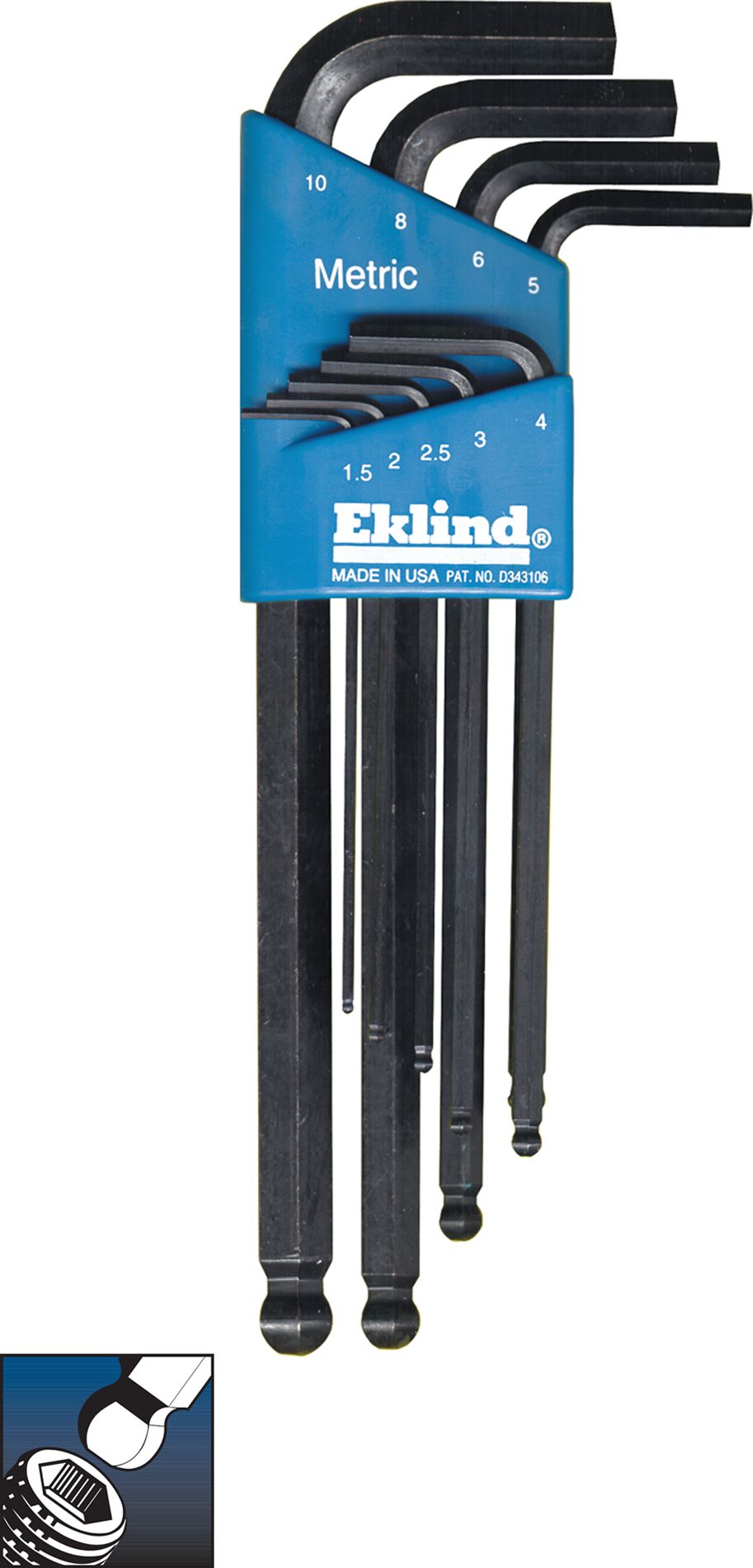 Eklind® Ball-Hex-L™ Hex Key Set, Long Series, 9 keys: 1.5 to 10 MM & Holder