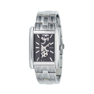 Relic Mens Dress Watch with Square Black Skeleton Dial and Silvertone ...