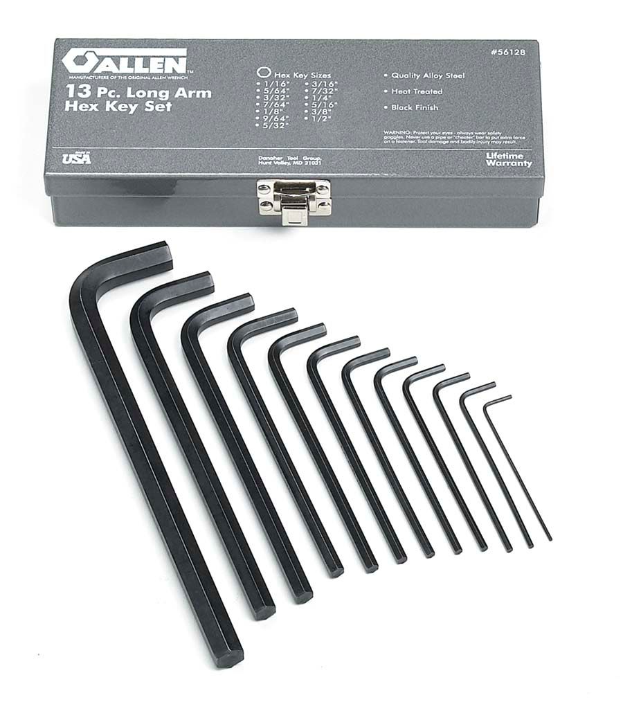 13 pc. SAE Long Arm Hex Key Set with Metal Box