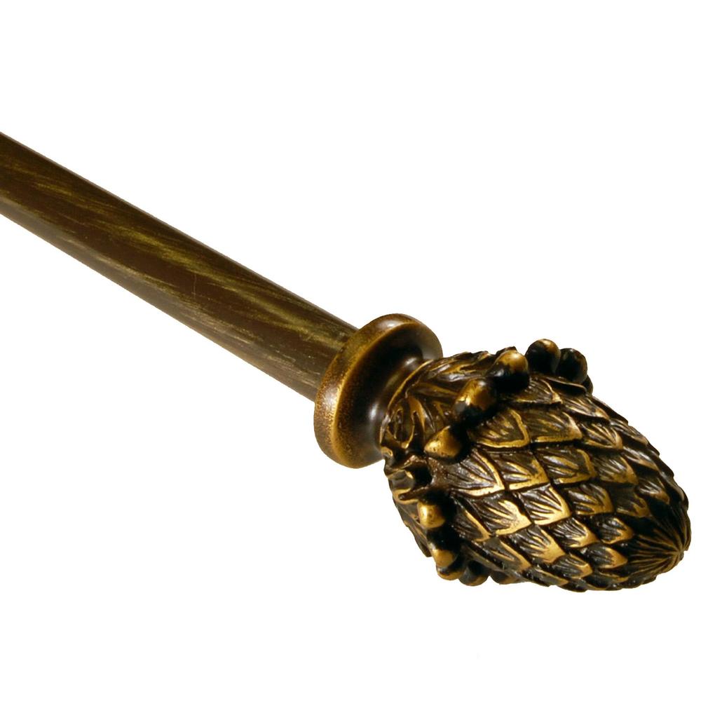 BCL 58CN28, Pine Cone Curtain Rod, Antique Gold Finish, 28 in. to 48 in.