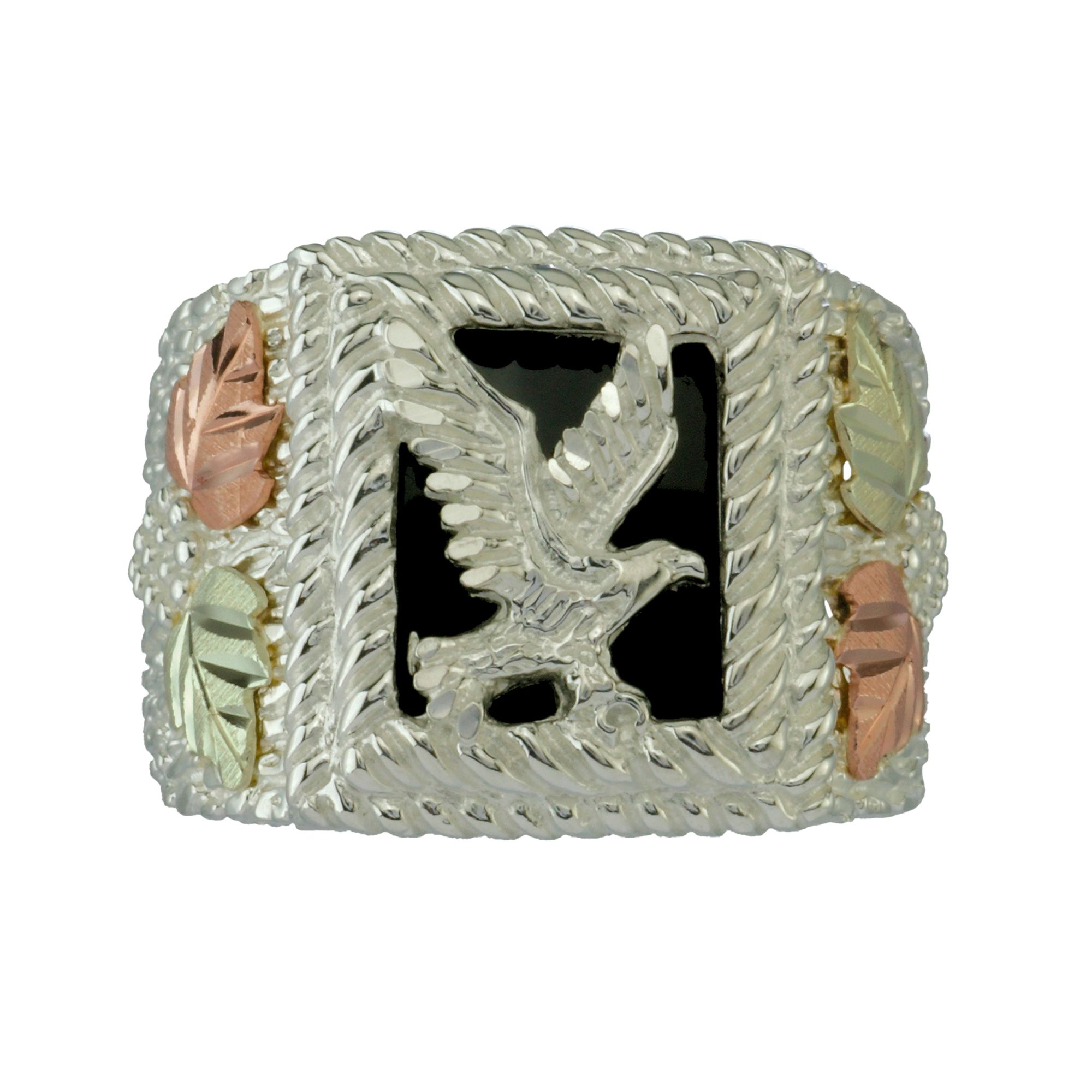 Tricolor Sterling Silver Mens Eagle Ring