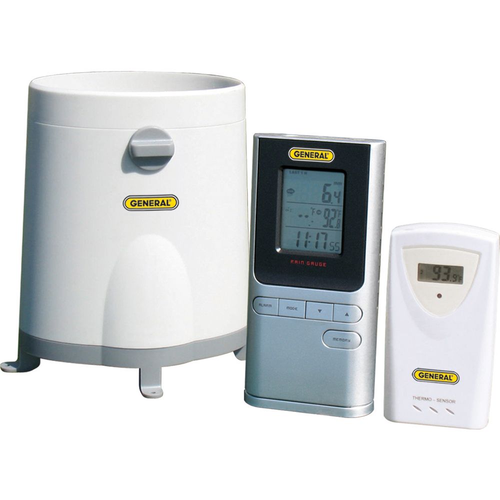 WIRELESS RAIN GAUGE WITH THERMOMETER AND CLOCK