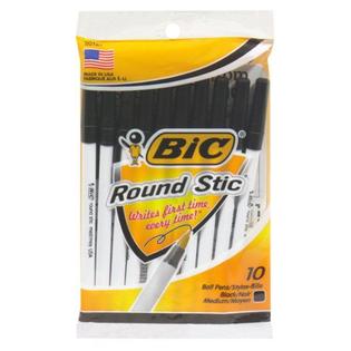 BIC 25318811 Round Stick Ballpoint Pens in Black 10 Pack