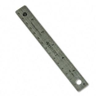 Westcott ACM10414 6" Stainless Steel Ruler, Cork Back, Hang Hole
