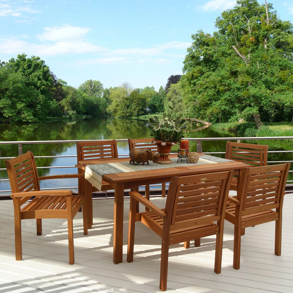 Amazonia Ibiza 7 Piece Eucalyptus Wood Rectangular Patio Dining Set